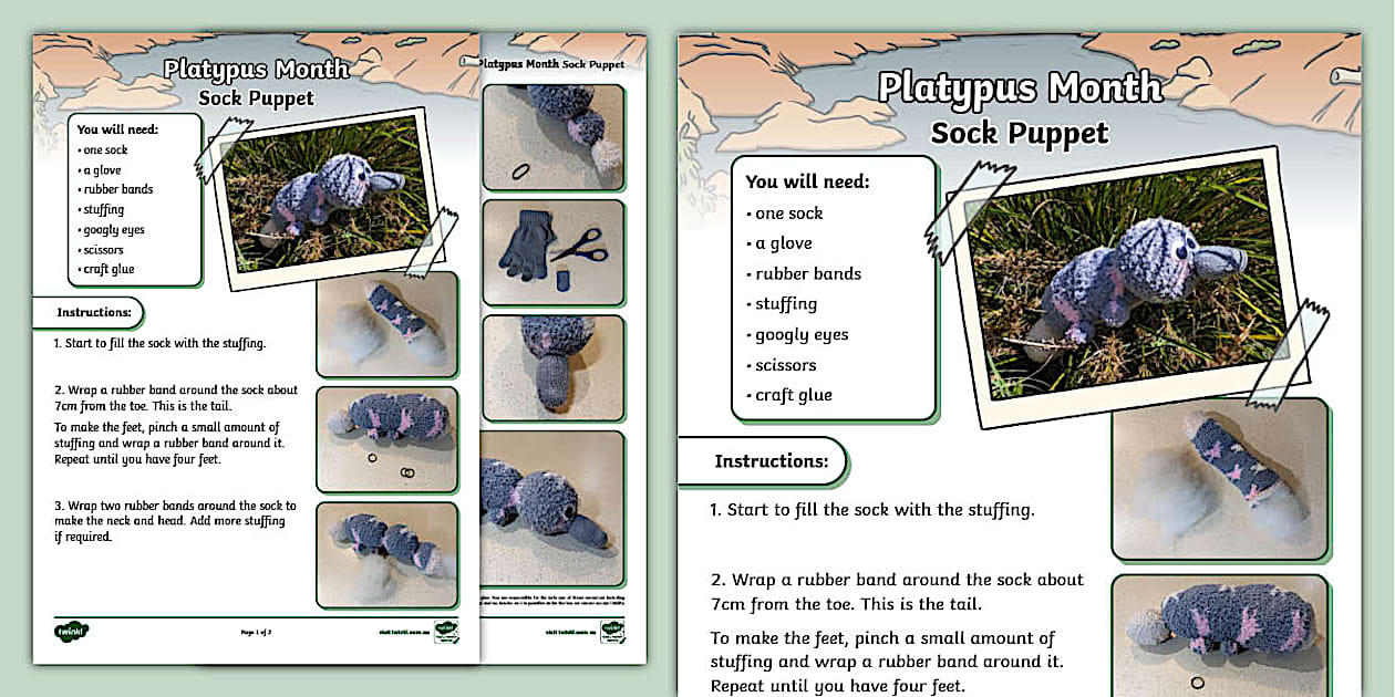 Platypus Sock Puppet (teacher made) - Twinkl