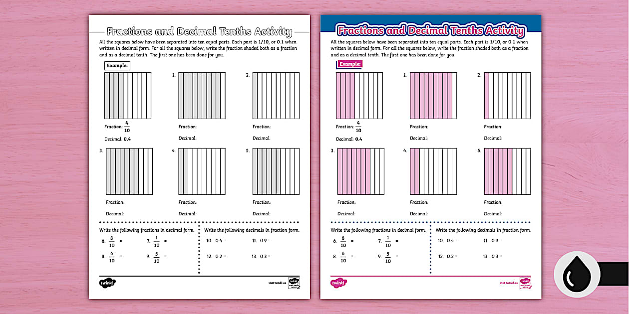 Modelling Fractions as Decimal Tenths Activity - Twinkl