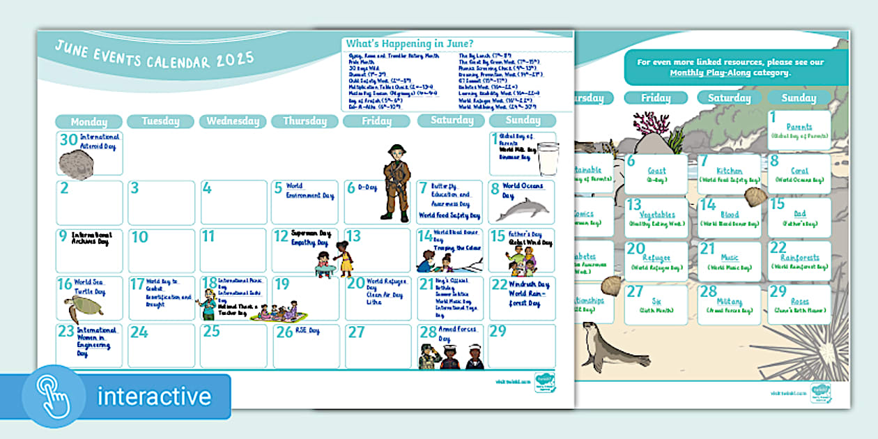 June Events and Play-Along Calendar Pack (2024) - Twinkl