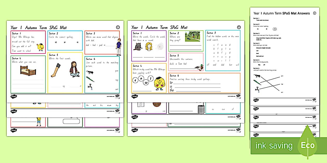 NZ Year 1 Spelling, Punctuation and Grammar Activity Mats