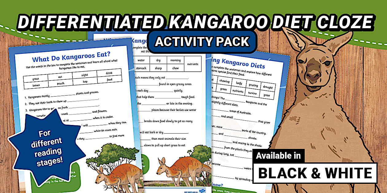 Differentiated Kangaroo Diet Cloze Activity Pack