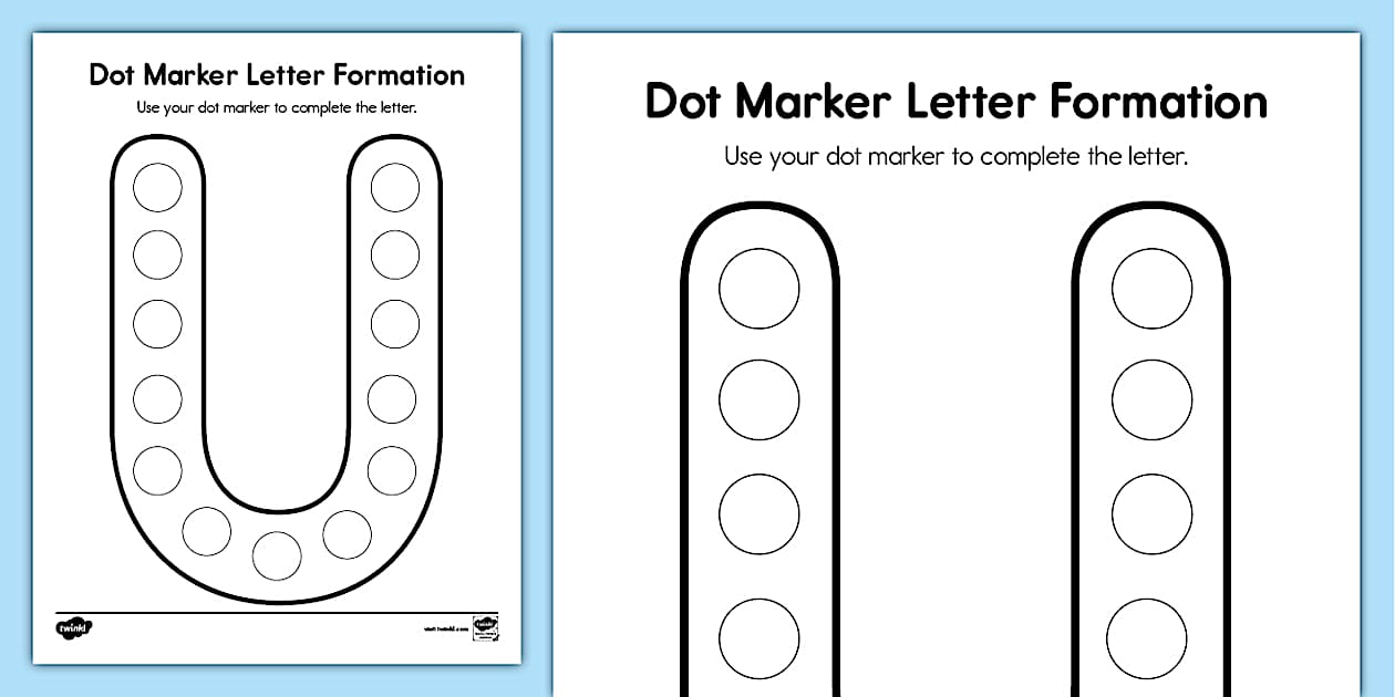 Uppercase Letter U: Dot Marker Letter Formation Worksheet