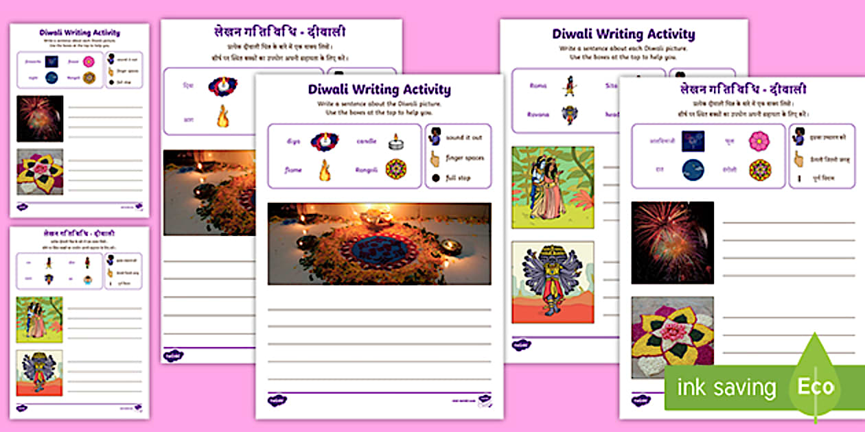 Diwali Early Writing Activities - English/Hindi - Twinkl