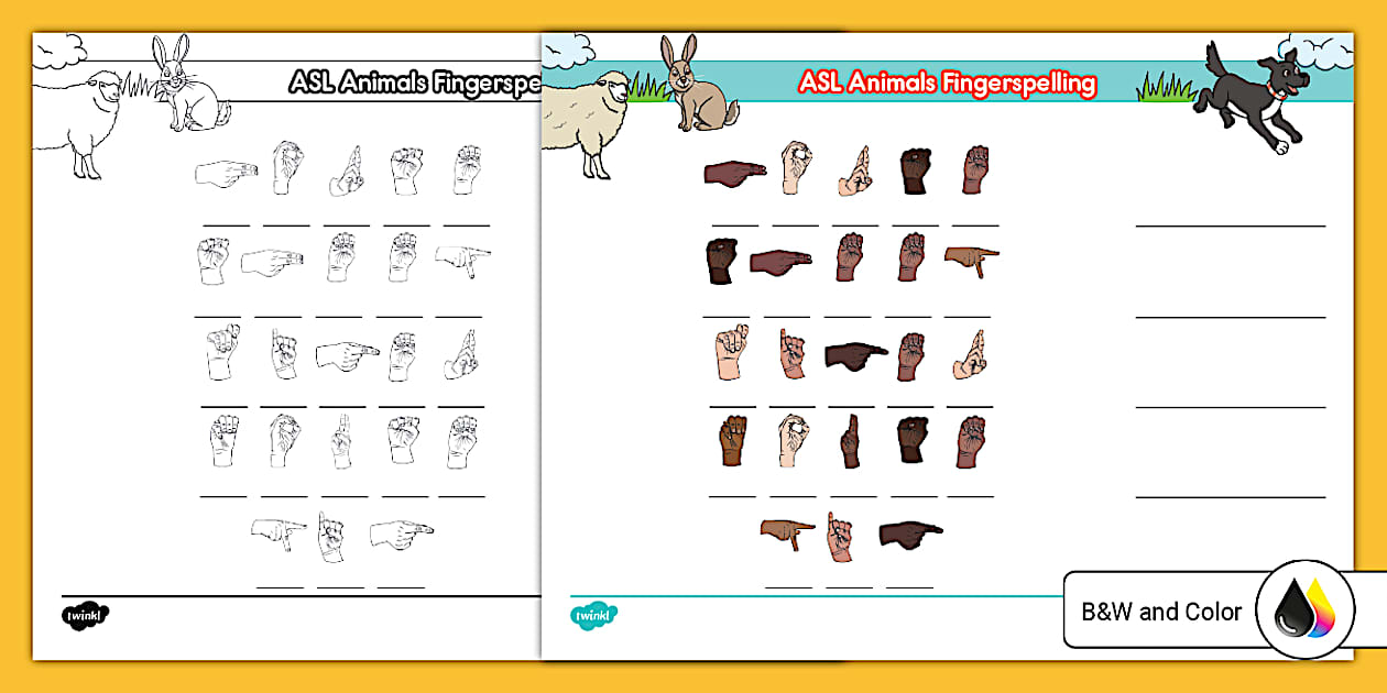 ASL Animals Fingerspelling Worksheet (Teacher-Made) - Twinkl