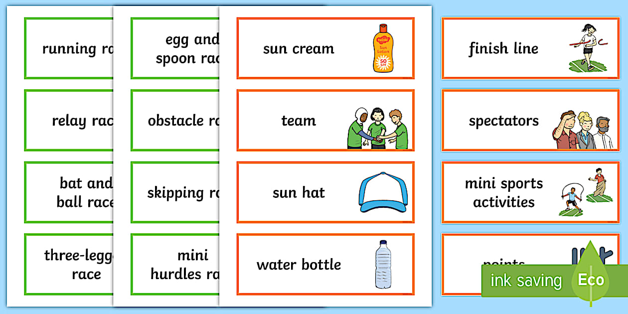Cursive Sports Day Word Cards (teacher made) - Twinkl