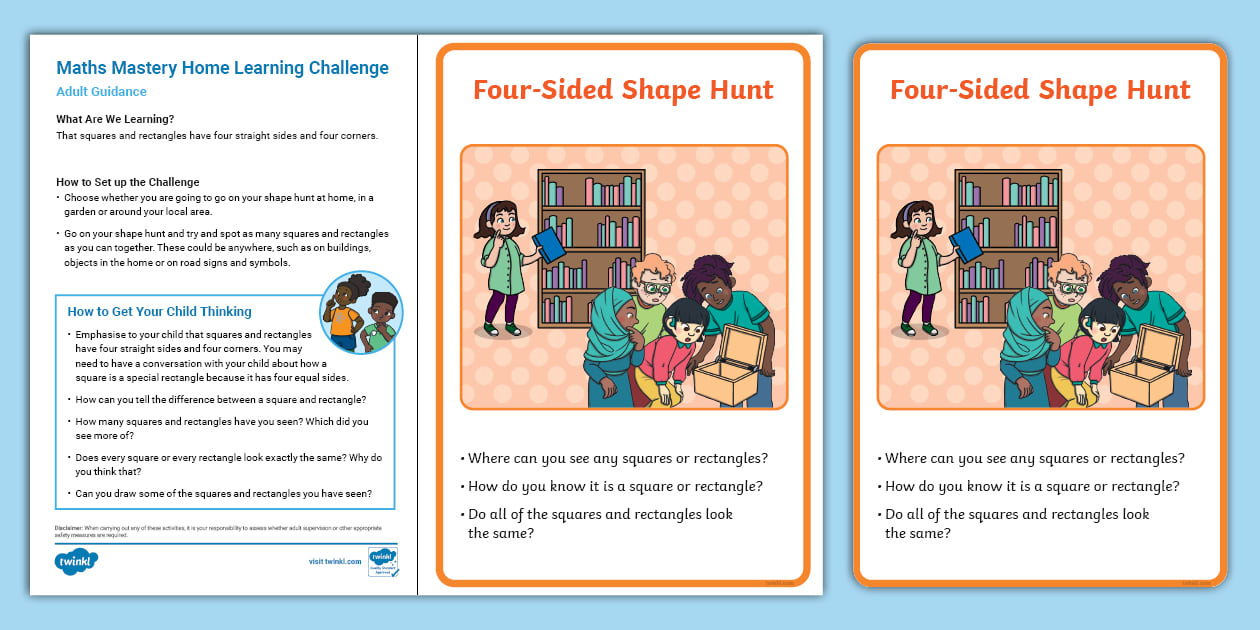👉 Shape Hunt At Home | Maths Mastery Shapes with 4 Sides EYFS