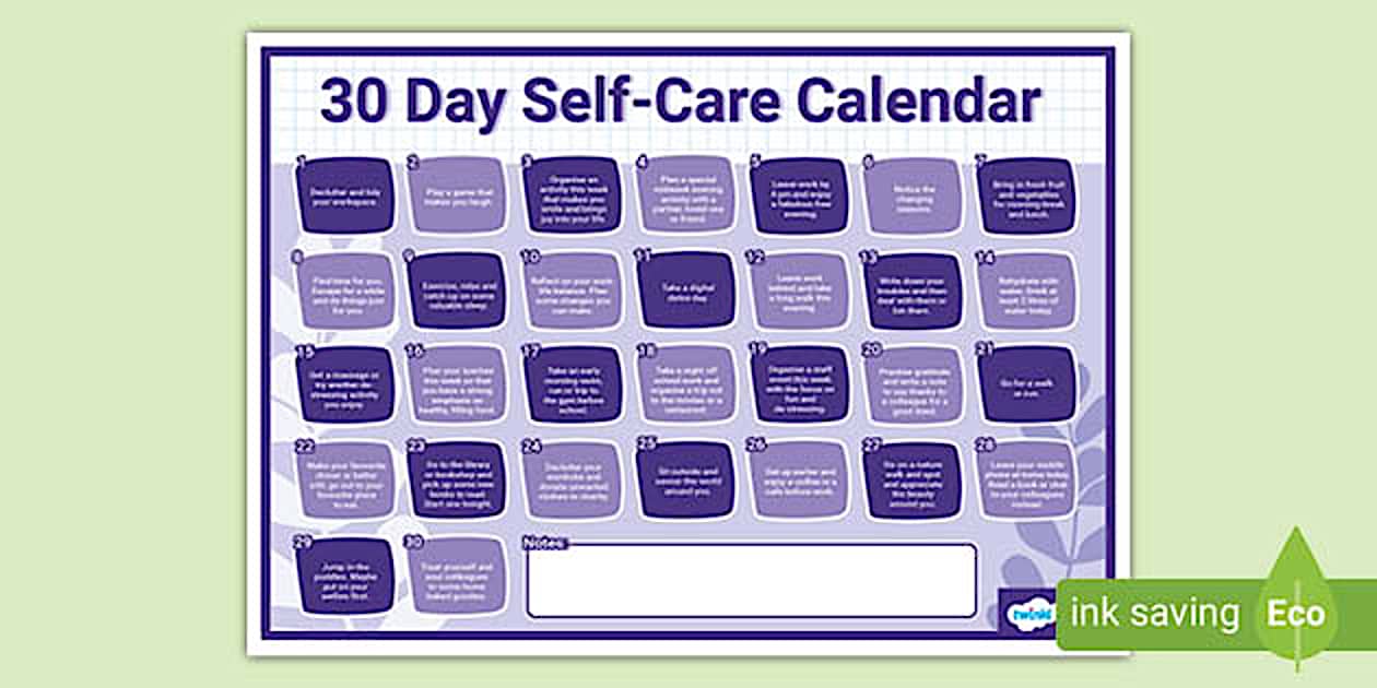 30 Day Self-Care Calendar Display Poster (Teacher-Made)