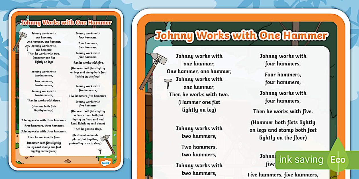 Johnny Works with One Hammer Nursery Rhyme Display Poster
