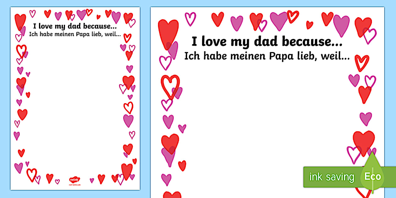 Father's Day I Love My Dad Because Writing Frames English/German - Father's