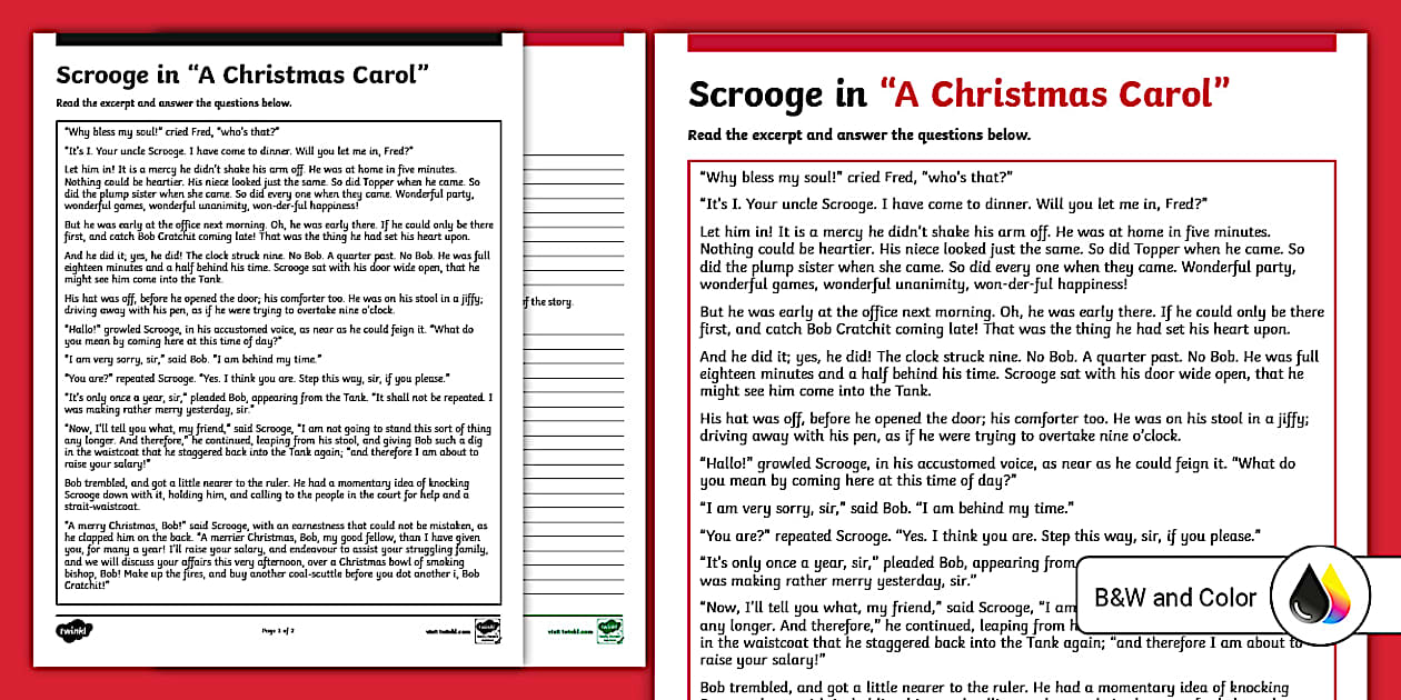 Scrooge in A Christmas Carol Writing Response Practice for 6th-8th Grade