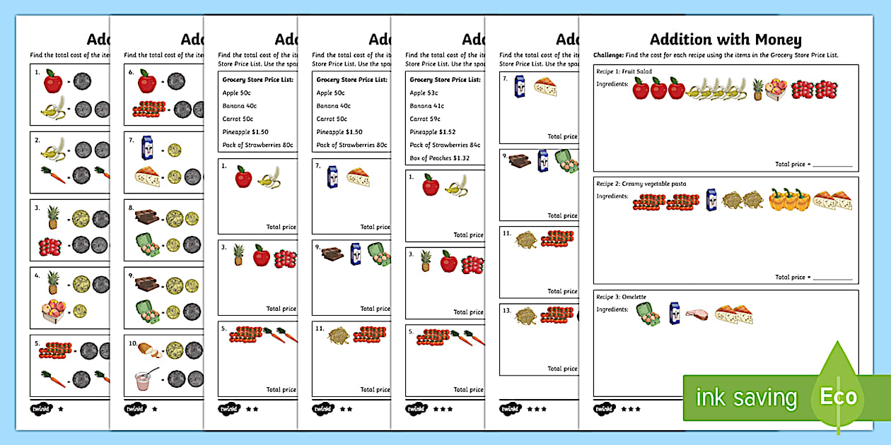 Adding Money Worksheets Differentiated | Australian Currency