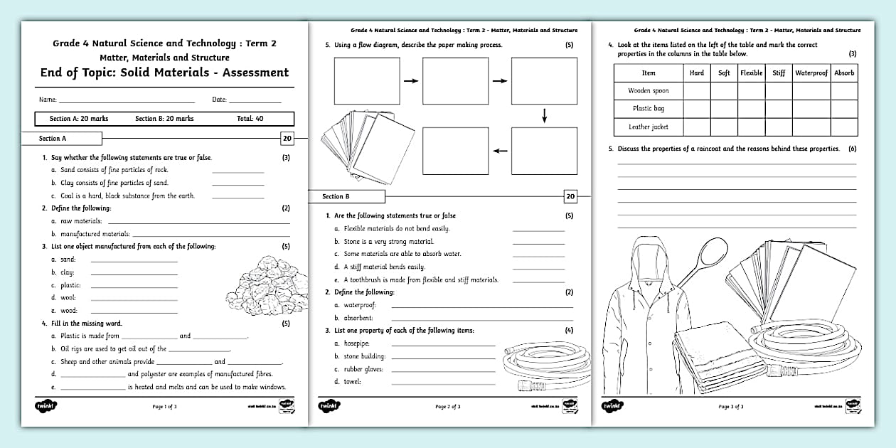 Grade 4 NS and Tech: Term 2: Solid Materials: Assessment