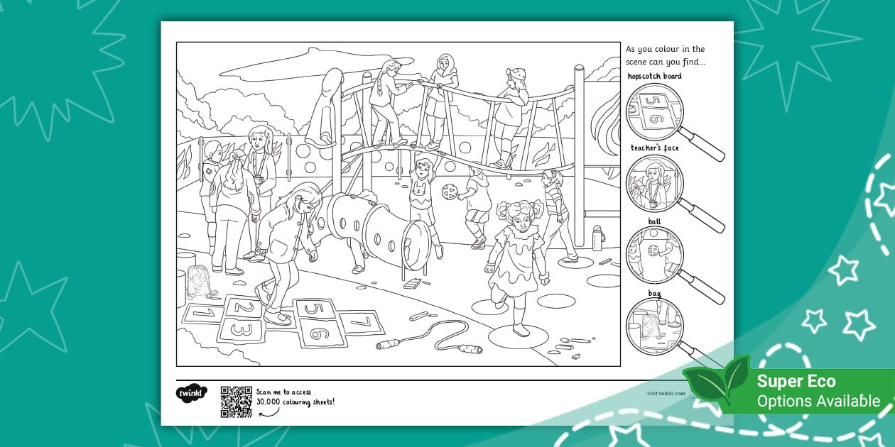 Playground Colouring Scene (teacher made) - Twinkl