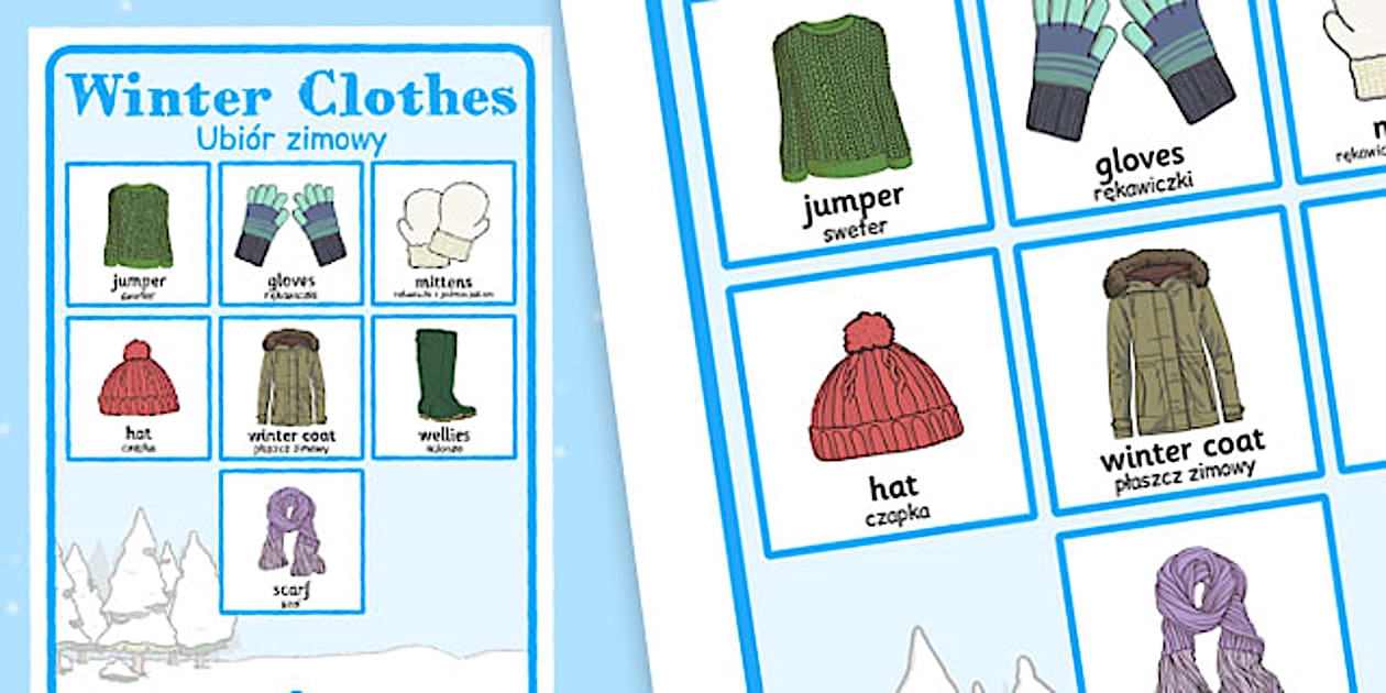 Winter Clothes Vocabulary Poster Polish Translation - Twinkl