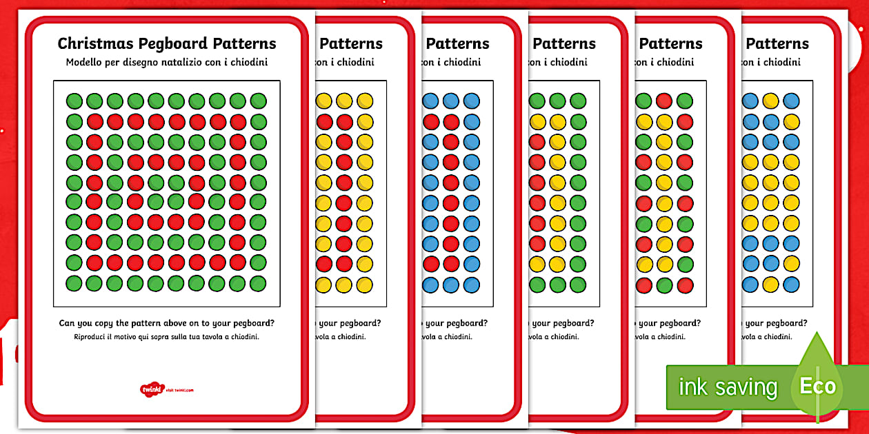 Christmas Peg Board Pattern Cards English/Italian - Twinkl