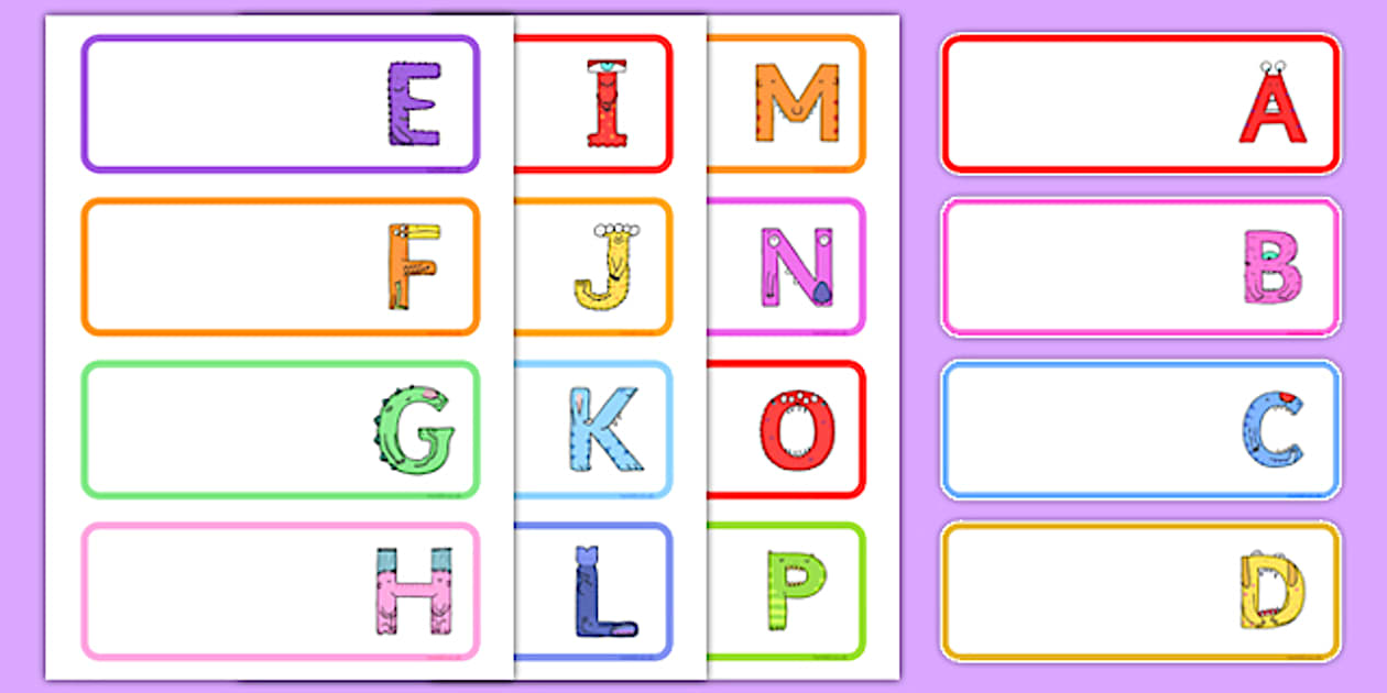 Upper Case Monster Alphabet Drawer Peg Name Labels - Twinkl