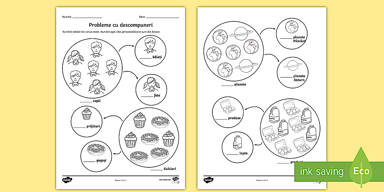 Probleme cu descompuneri Fișă de lucru - Twinkl