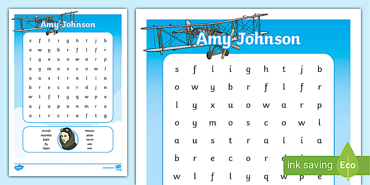 Amy Johnson Word Search (teacher made) - Twinkl