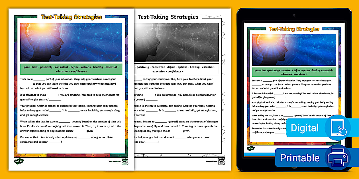 Fourth Grade Test-Taking Strategies Cloze Reading Worksheet