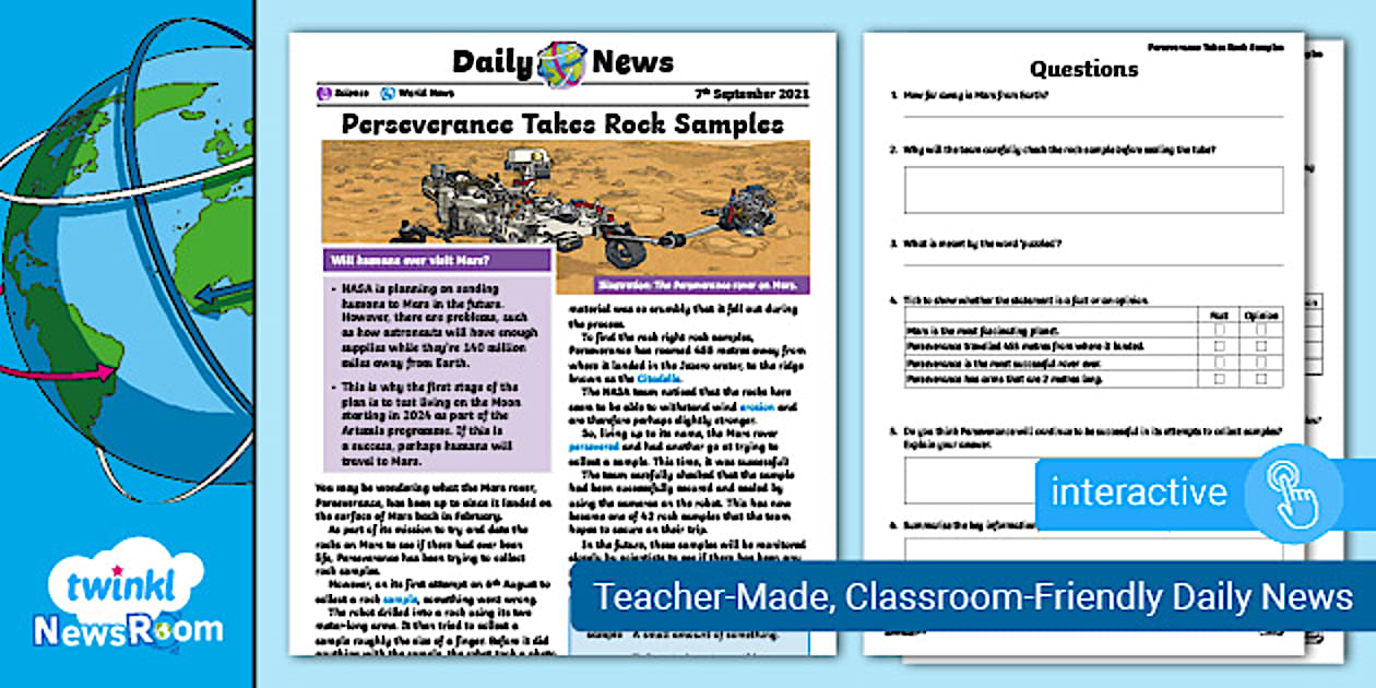News Story for Children 9-11: Perseverance Rock Samples