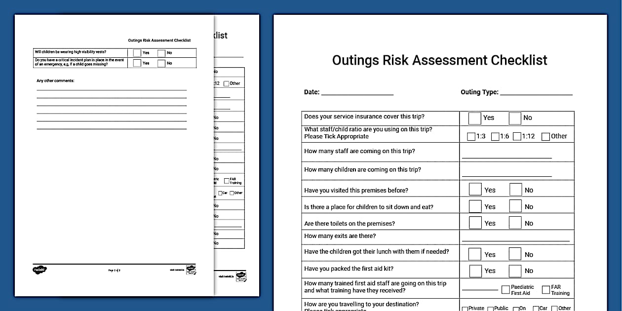 Outings Risk Assessment Checklist (teacher made) - Twinkl