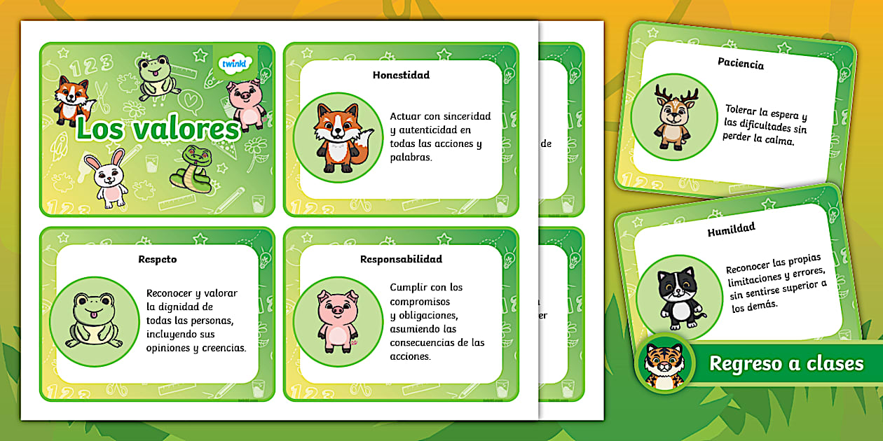 Tarjetas: Los valores (l'enseignant a fait) - Twinkl
