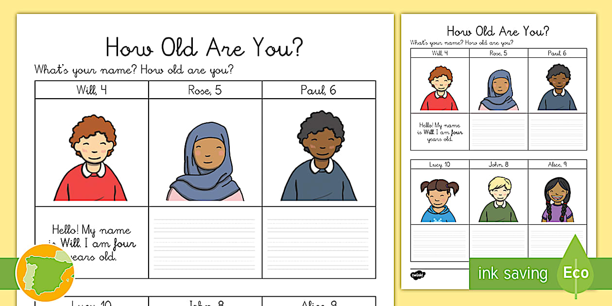A1 Ficha de actividad: ¿Cuántos años tienes? en inglés