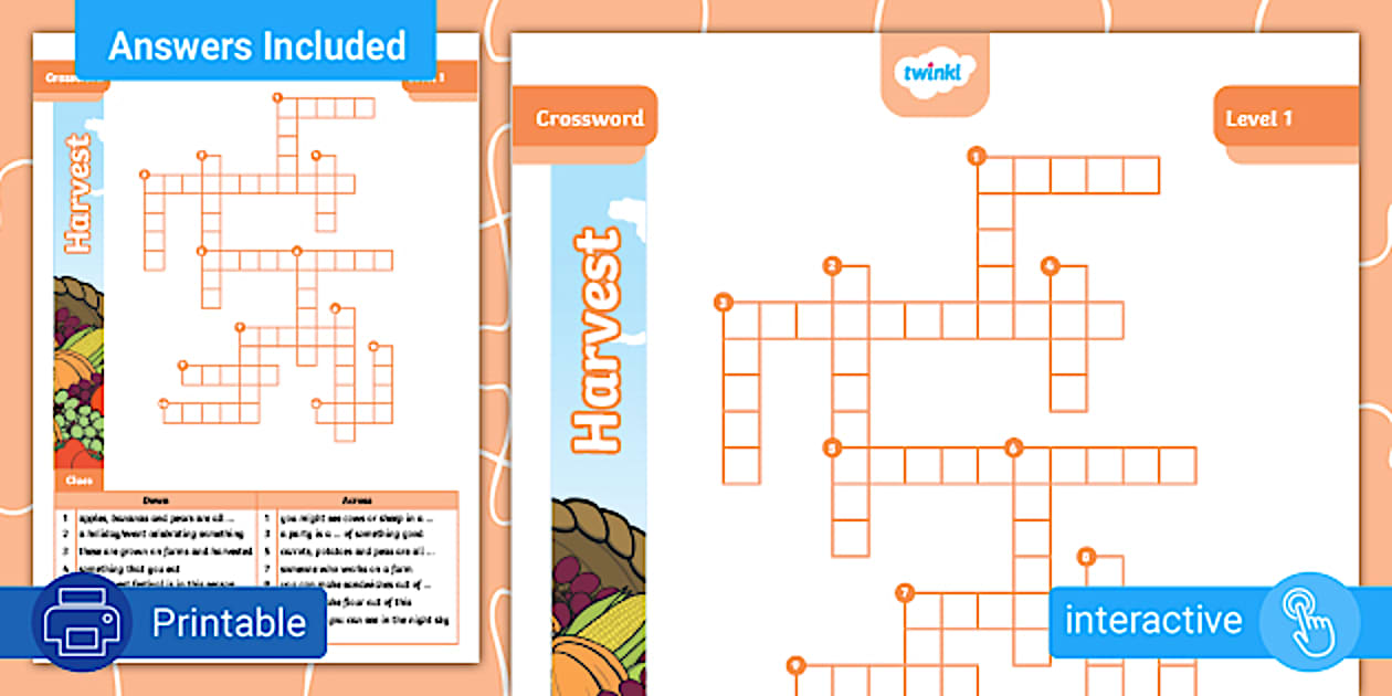 Harvest Crossword - Level 1 - Twinkl - Kids Puzzles - Twinkl