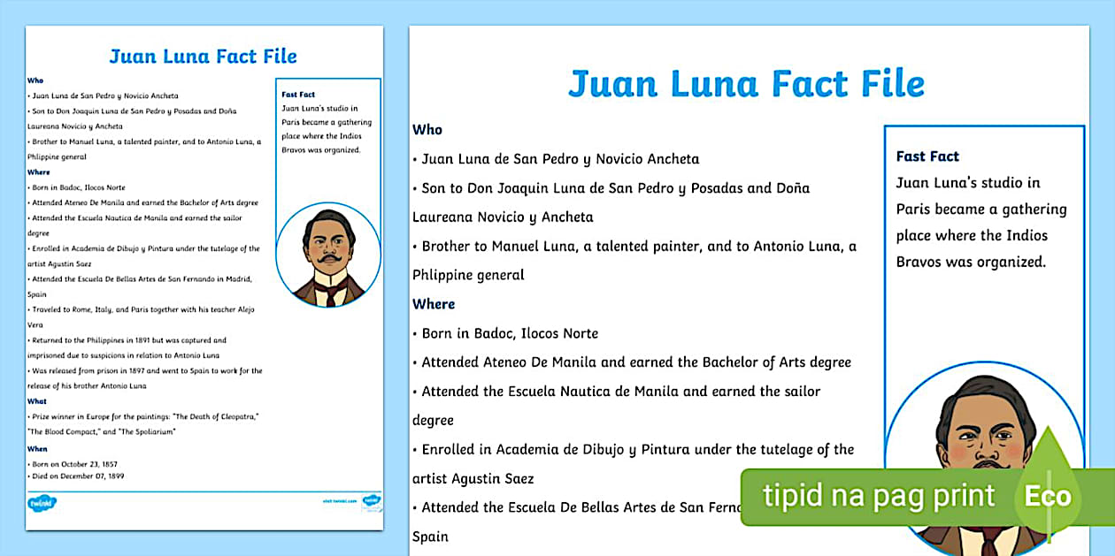 Juan Luna Fact File | Preschool | Twinkl (teacher made)