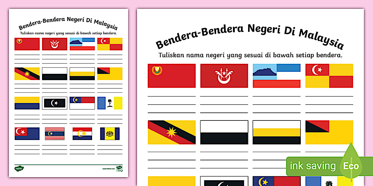 Lembaran Kerja Bendera-Bendera Negeri di Malaysia - Twinkl