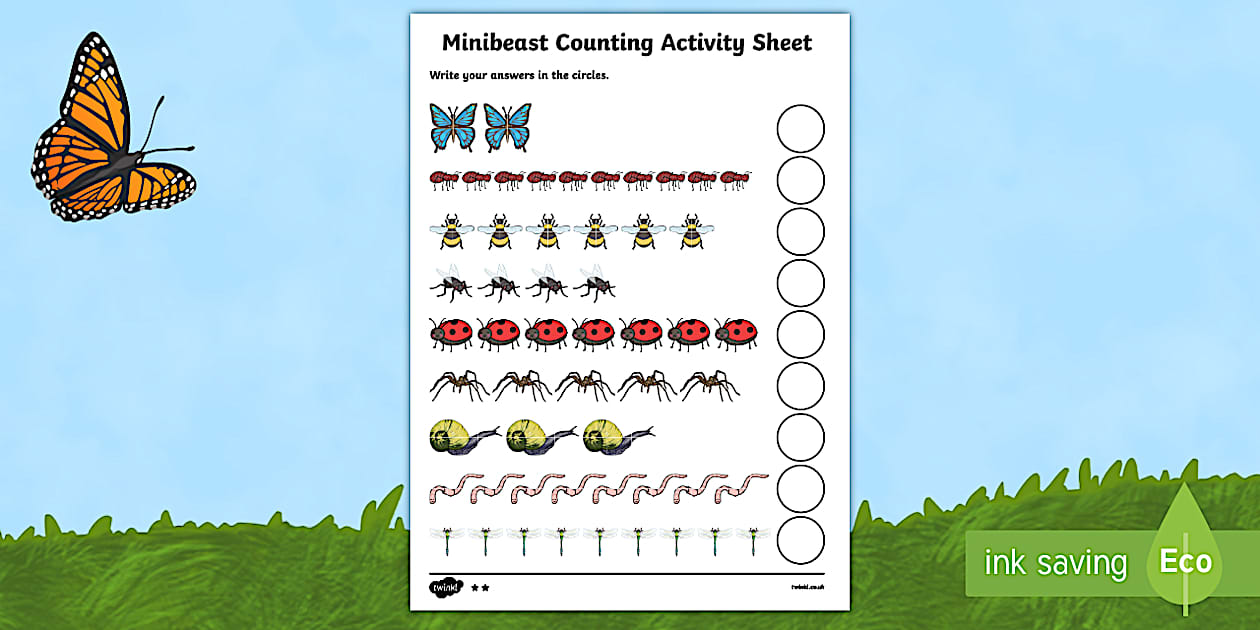 Lower Ability Minibeast Counting Worksheet - Twinkl