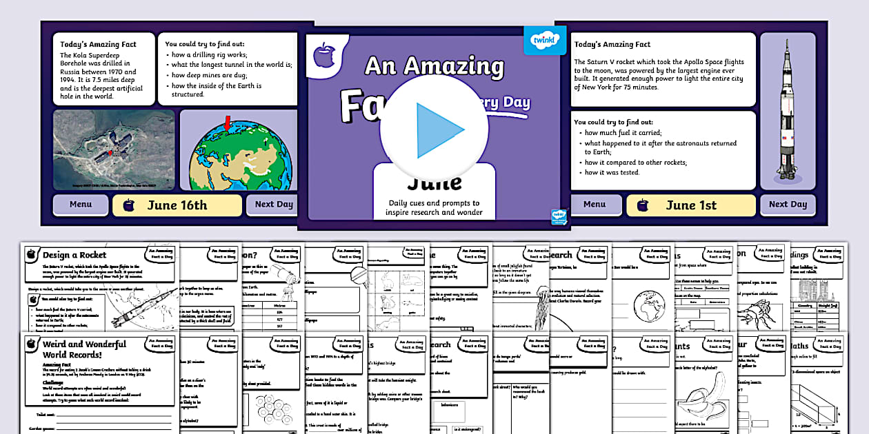 An Amazing Fact a Day June PowerPoint and Worksheet / Worksheets Pack