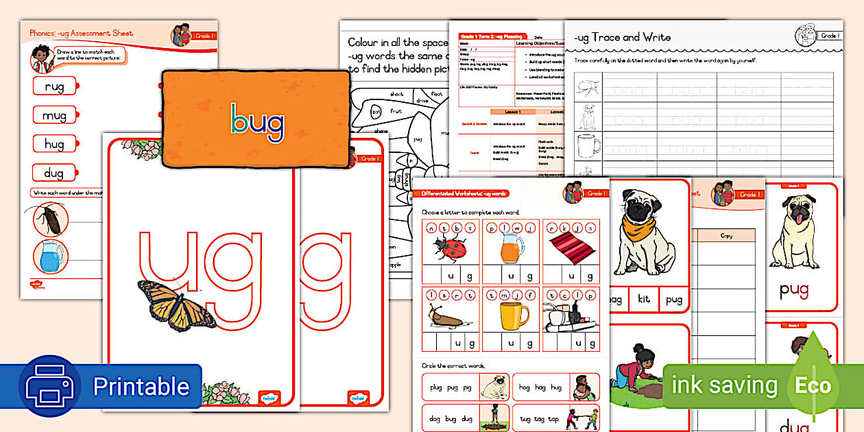 Grade 1 Phonics Pack -ug (teacher made) - Twinkl