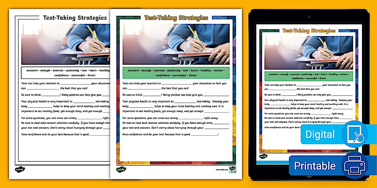Third Grade Test-taking Strategies Cloze Reading Worksheet