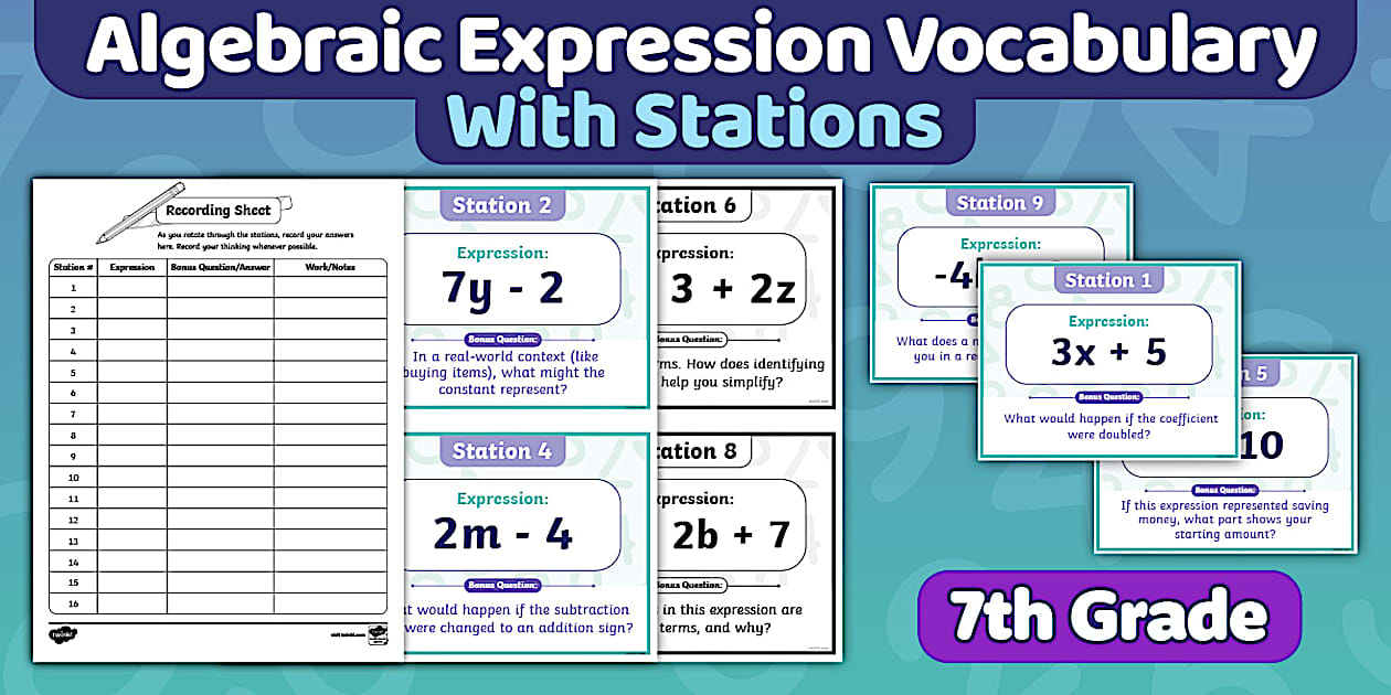 Seventh Grade Algebraic Expression Vocabulary With Stations