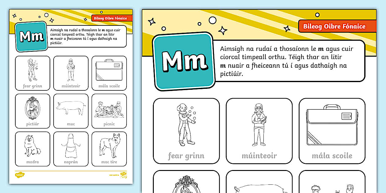 Bileog Oibre Fónaice M (teacher made) - Twinkl