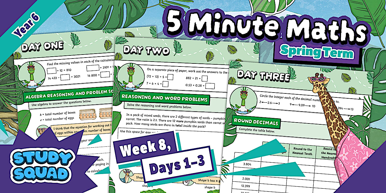 👉 Study Squad 5 Minute Maths - Year 6 Spring - Week 8 Days 1-3