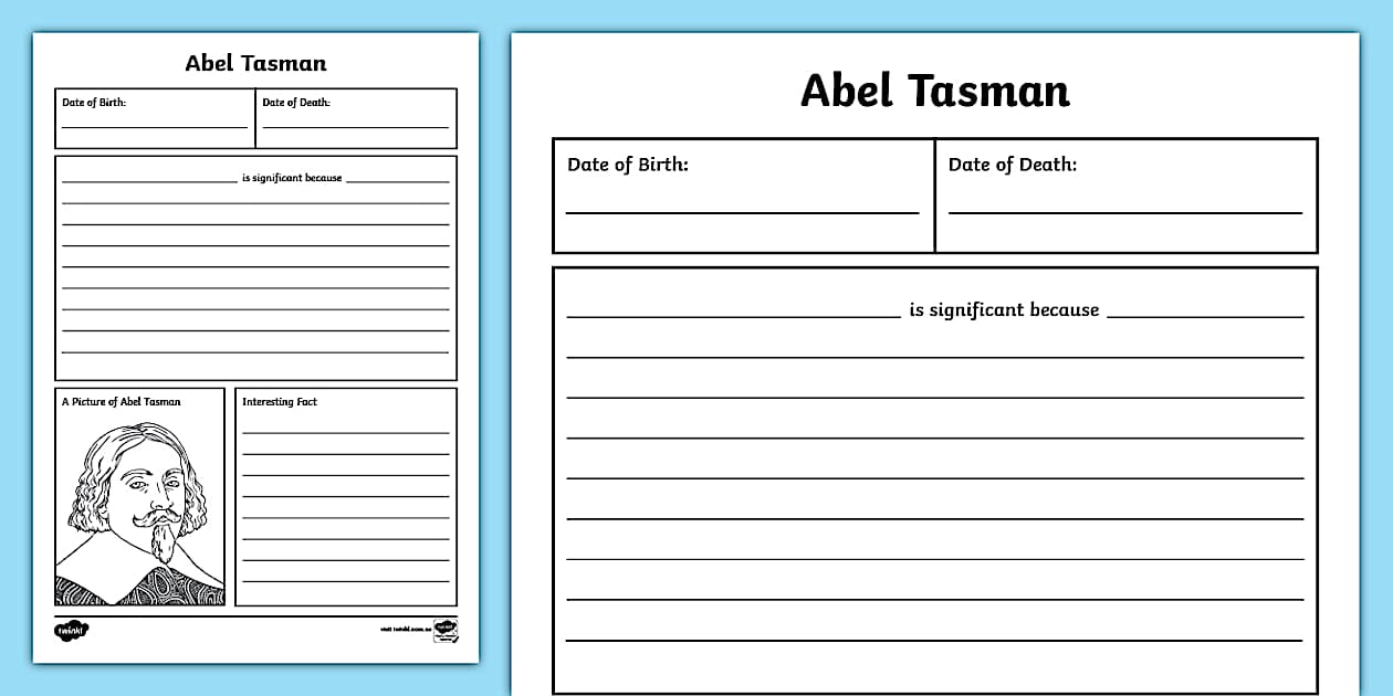 Abel Tasman Significant Individual Writing Frame - Twinkl