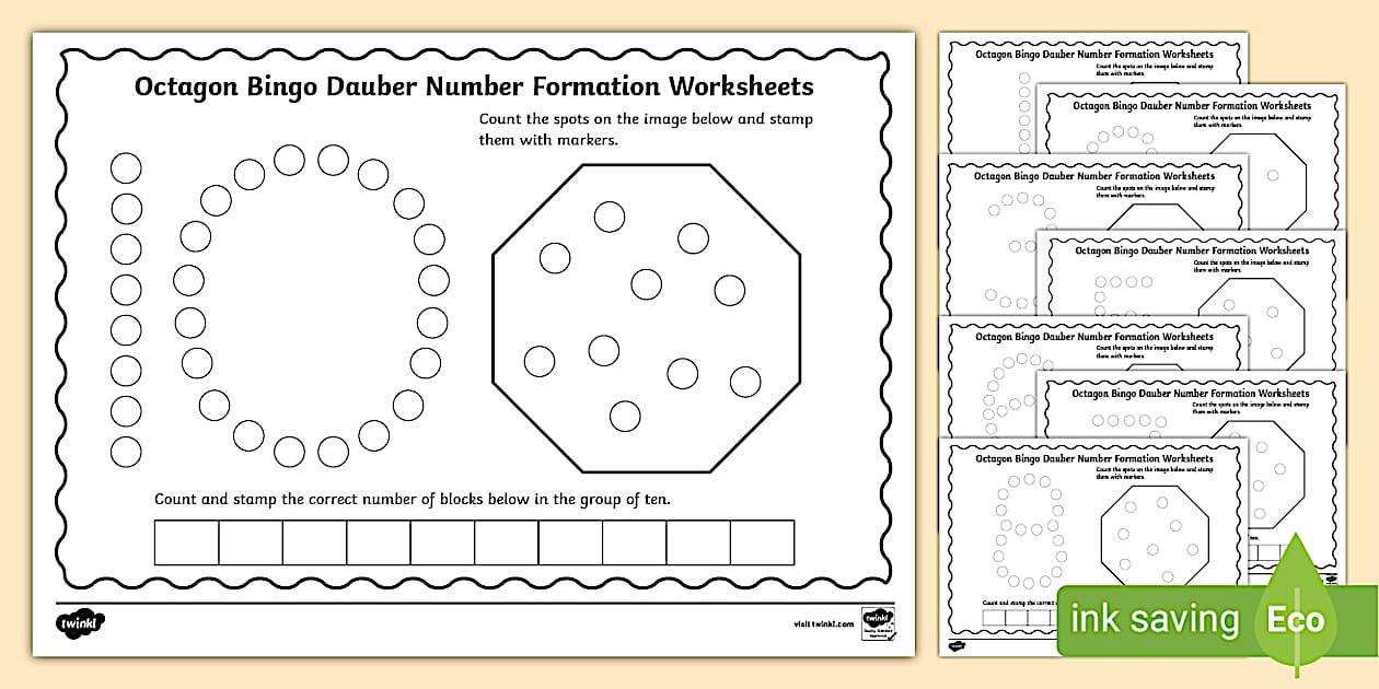 Octagon Bingo Dauber Number Formation Worksheets | Twinkl