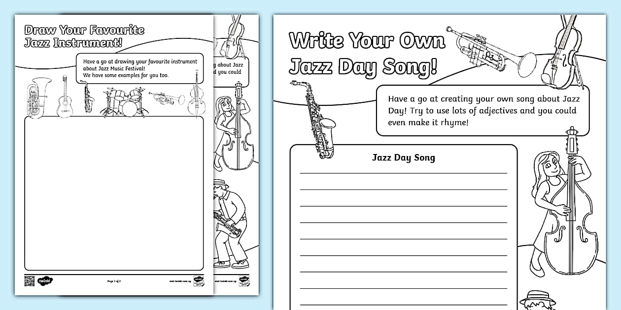 *Draw Your Favourite Jazz Instrument Worksheet* - Twinkl