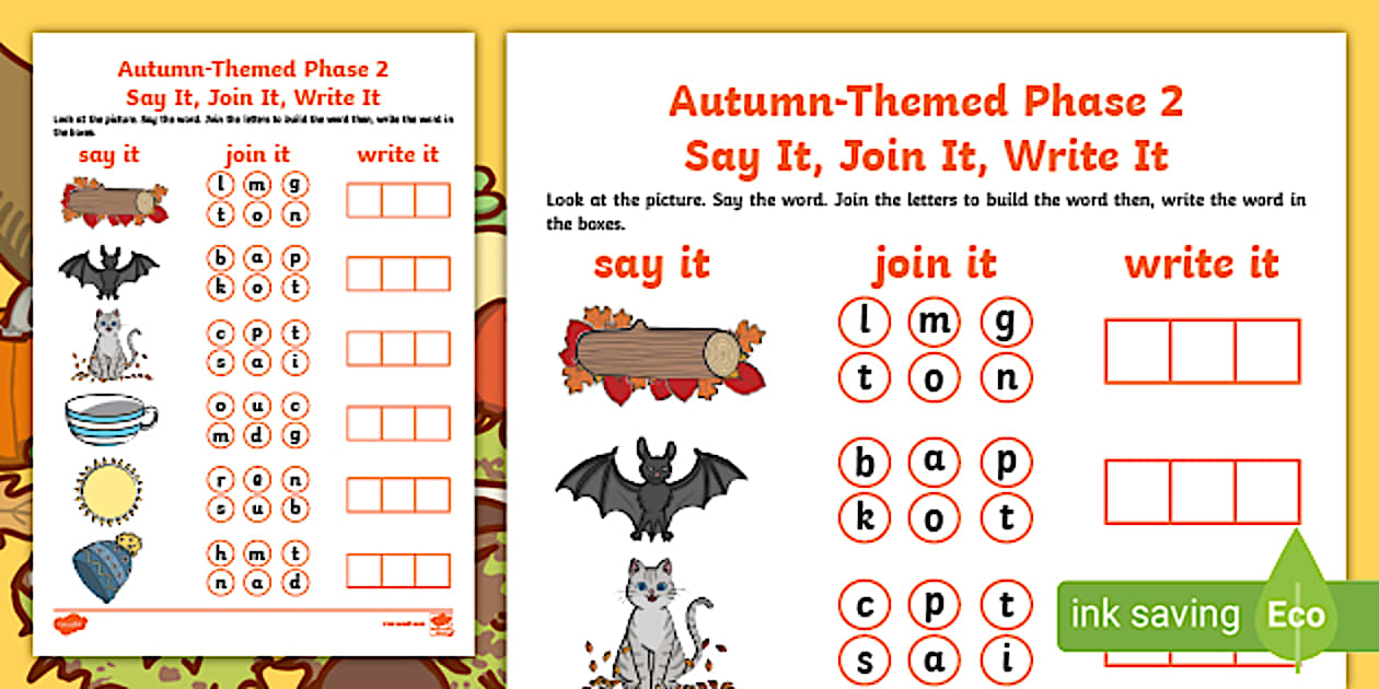 Editable Autumn-Themed Phase 2 Say It, Join It, Write It Activity
