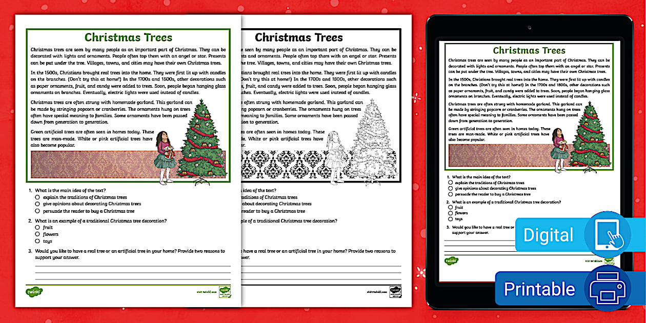 Christmas Tree Reading Comprehension Worksheet | Twinkl USA