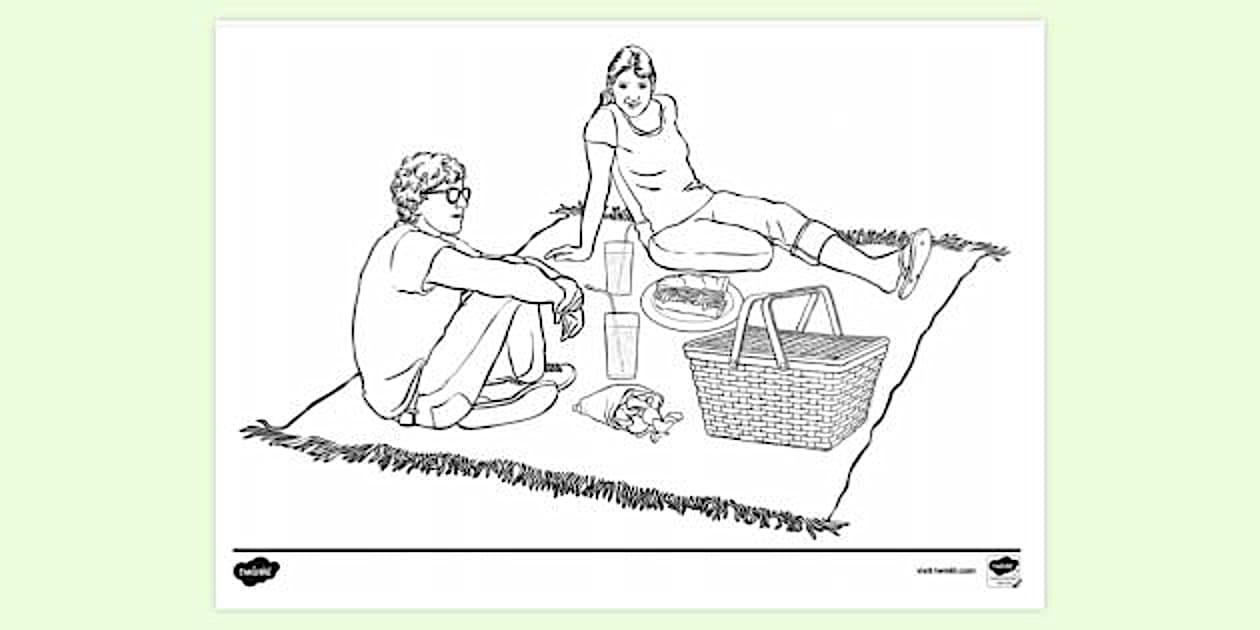 People Having a Picnic Colouring | Colouring Sheets - Twinkl