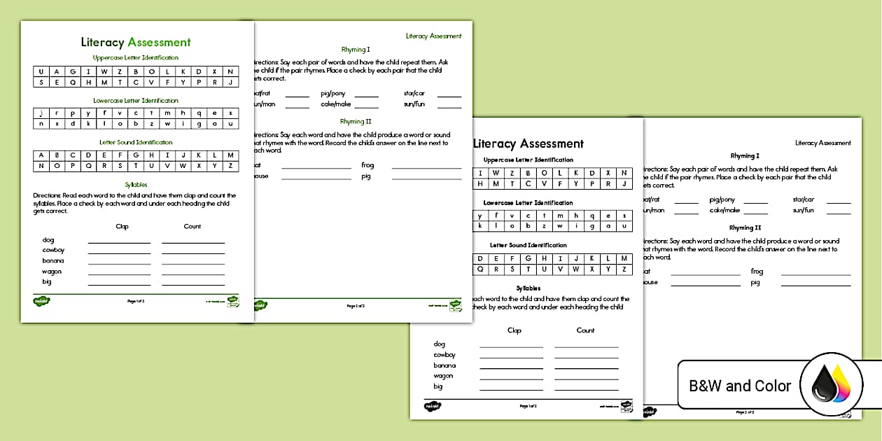 Prekindergarten Literacy Assessment Progress Sheet