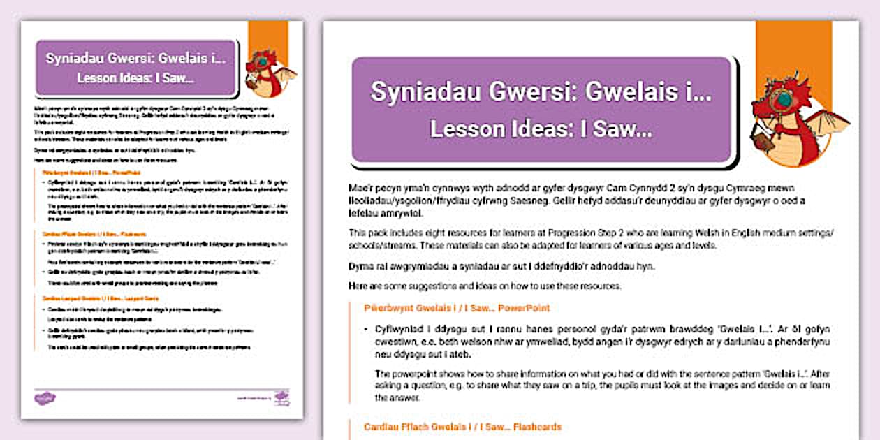 Learn Welsh: Syniadau Gwersi Gwelais i / I Saw Lesson Ideas
