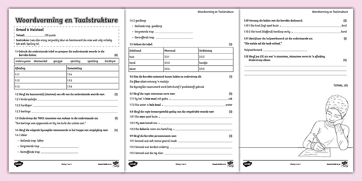 Woordvorming en Taalstrukture Aktiwiteit - Twinkl