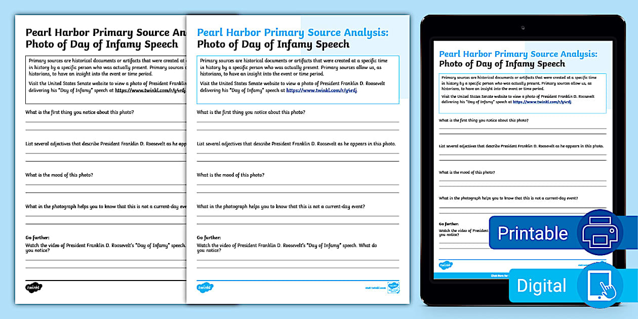 Day of Infamy Primary Source Analysis | History | Twinkl USA