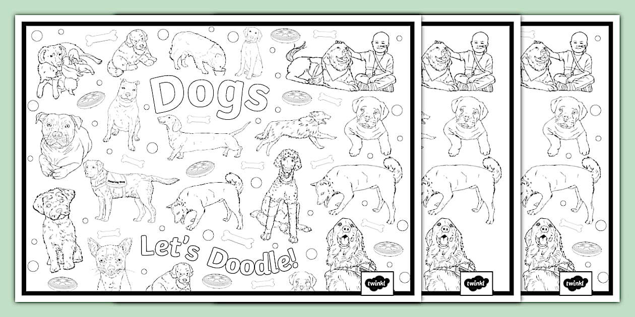 Dog-Themed Doodle Colouring Pages - Pets - Animals - Twinkl