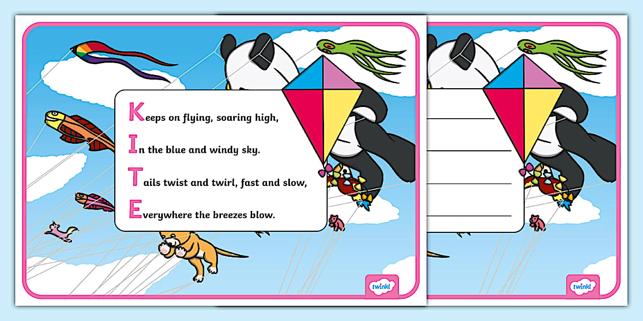 Kite Acrostic Poem Example and Template (teacher made)