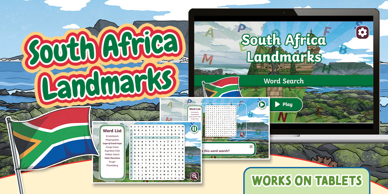 South Africa Landmarks - Interactive Word Search